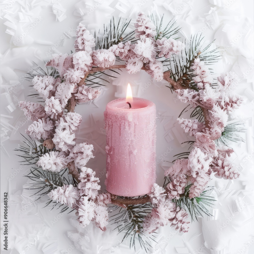 pink candle in advent wreath. Stock Photo | Adobe Stock
