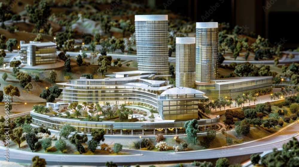 Generate a photo realistic image of a maquette showcasing a corporate ...