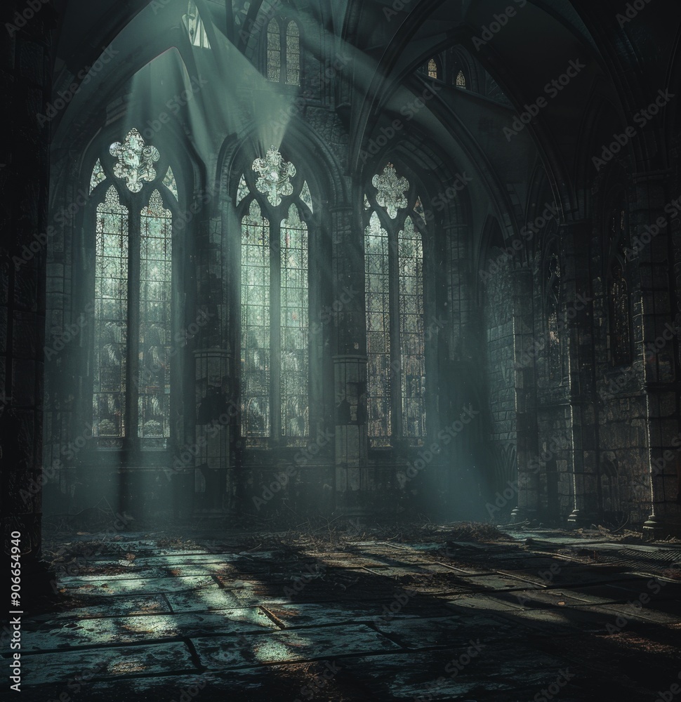 Eerie Luminescence from Church Windows Piercing the Darkness, Hinting ...