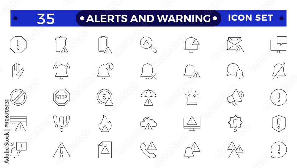 Warning and risk. Set of line icons in linear style. Warning ...