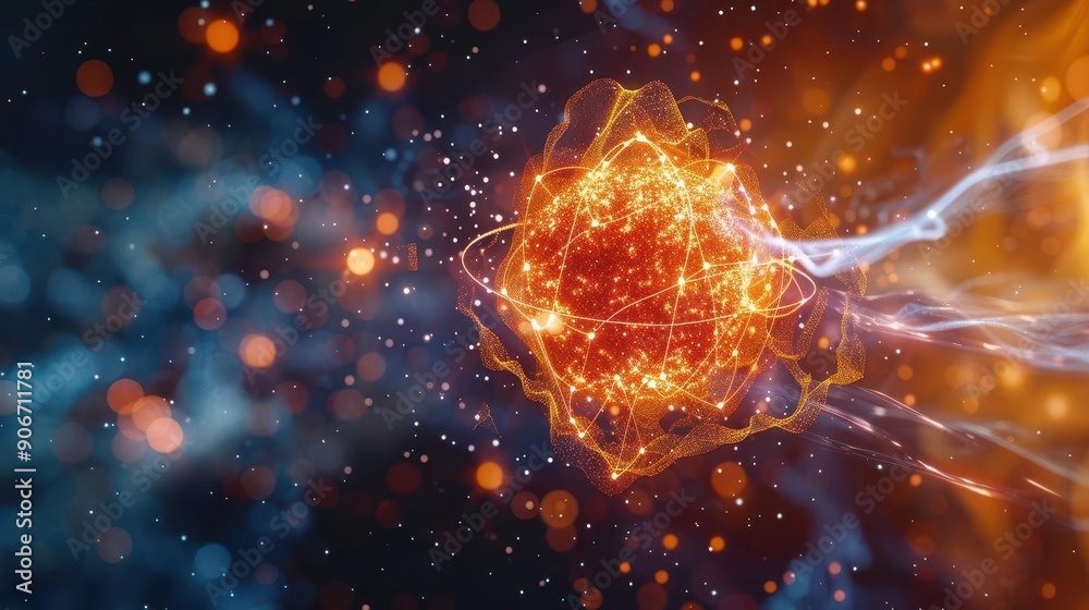 Detailed subatomic structure, particle physics, side view, atomic ...