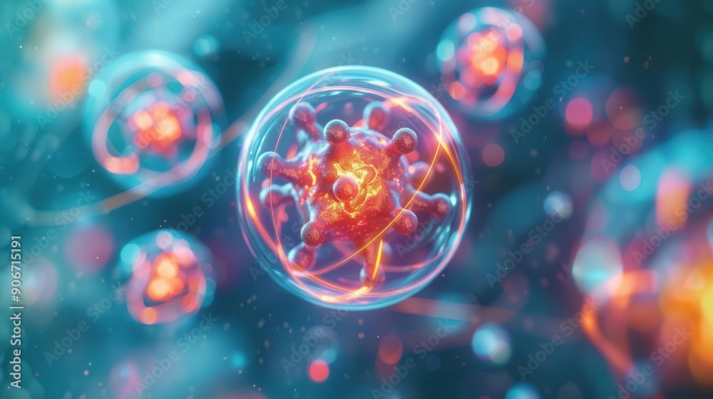 Protons in an atomic nucleus, fundamental particles, top view, atomic ...