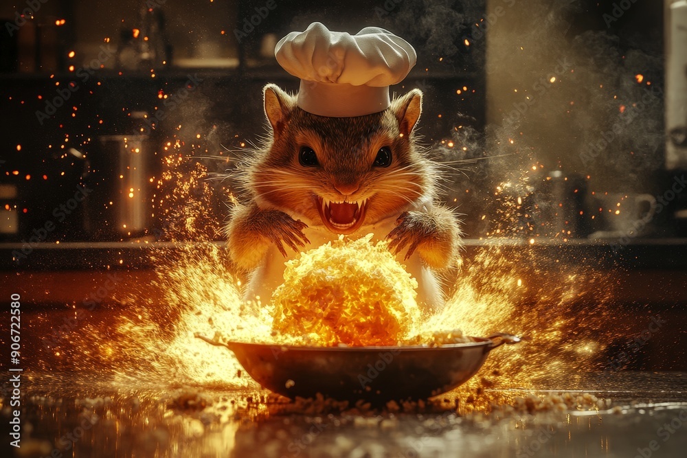 Angry Chipmunk Chef's Fiery Mishap - Playful Image of Chipmunk Chef ...