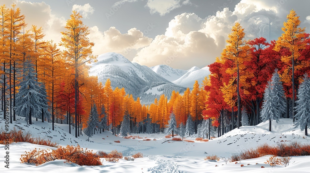 Captivating scene of a vibrant autumn forest transitioning into a ...
