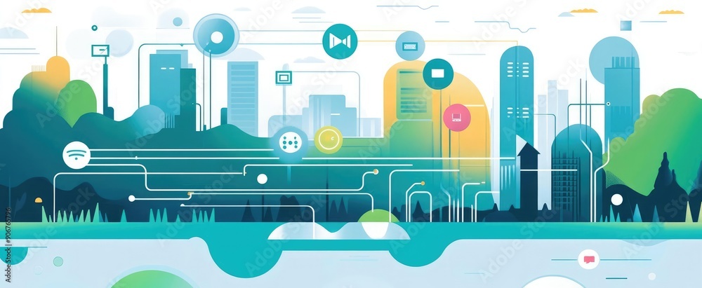 Network flat design front view internet connectivity theme water color ...