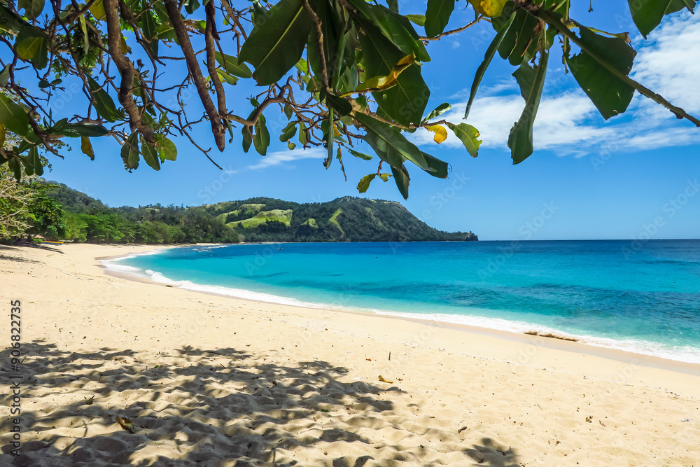 Kinunang white sand beach and the headland at beautiful Pulisan Resort ...