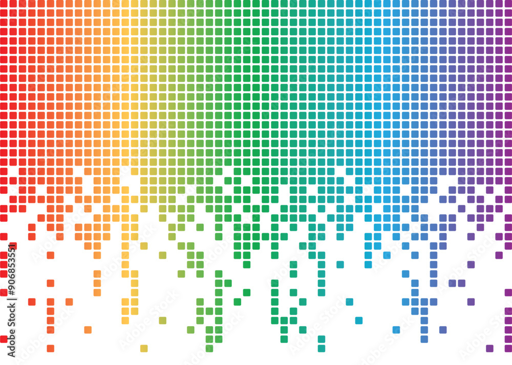 A background texture of rainbow color digital pixels dripping on a ...