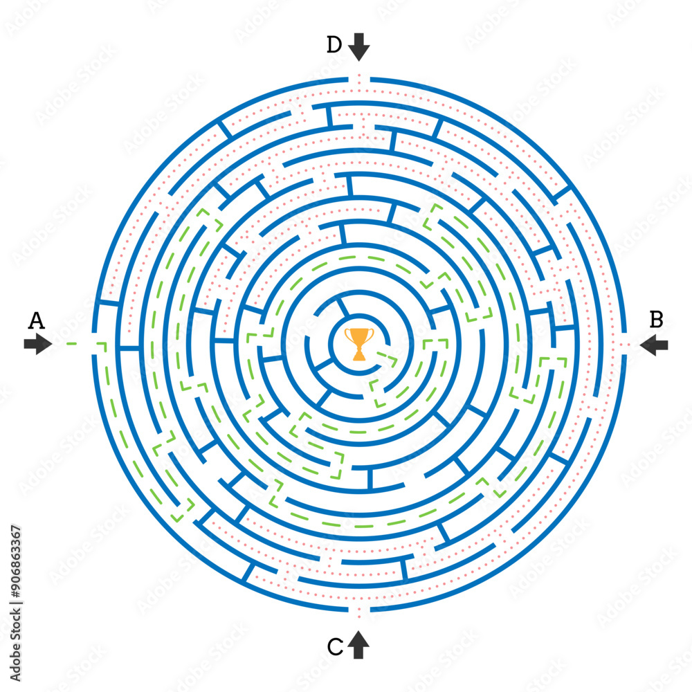 Maze. A design element for logical thinking with four inputs. One ...