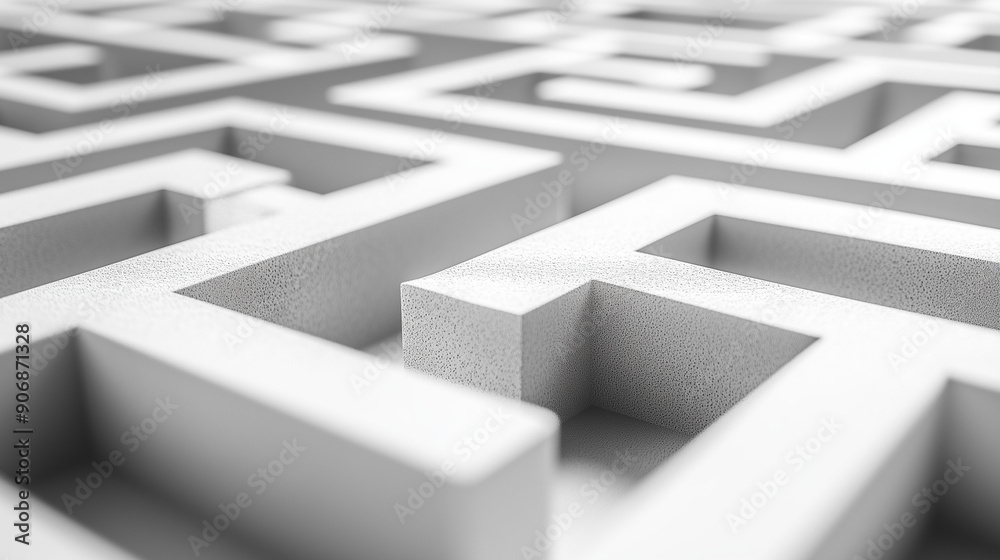 Clear exit path in a maze on a white background, representing finding ...