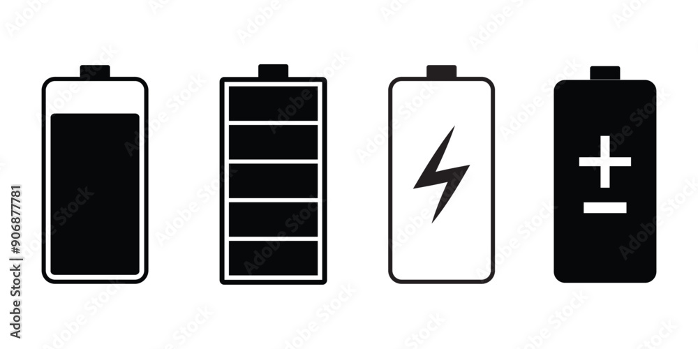 Battery icons set. Symbol of different level of accumulator charge ...