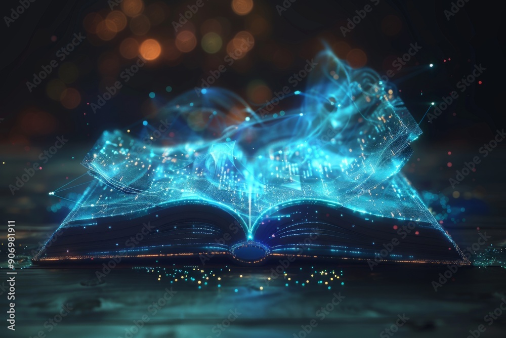 Glimpses of Tomorrow: A Futuristic Low-Poly Luminous Book Opening in ...