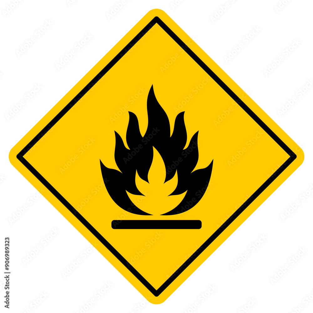 Flammable substances sign. Vector illustration of GHS hazard pictogram warning sign with flame ...