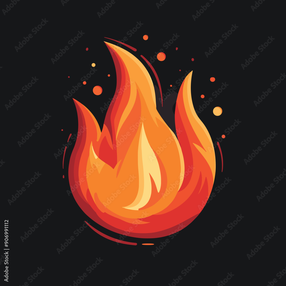 Bright orange fire flame vector illustration black background. Cartoon ...