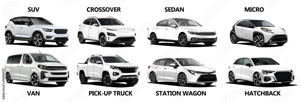 Vector Realistic white 3d Car illustration collection Isolated in ...