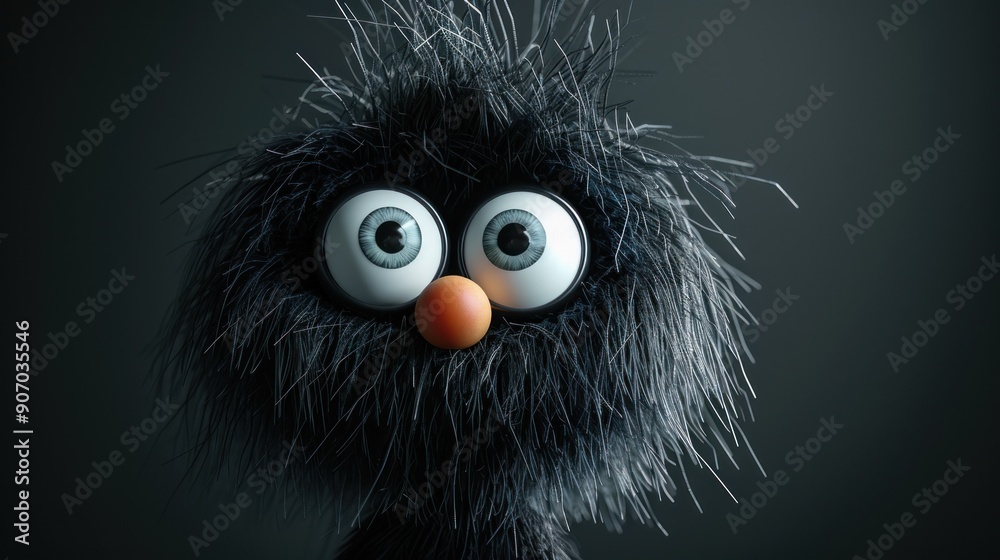 3d render of cartoon character with black robber skin big round glossy ...