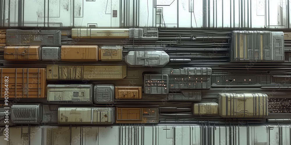 Industrial panels display an array of textures with cargo containers ...