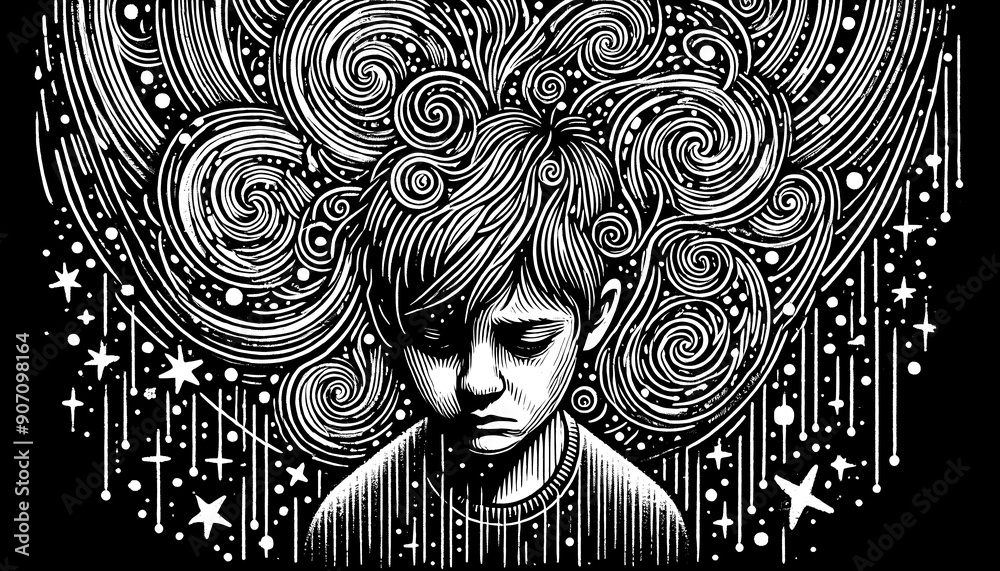 Stock-Illustration „Depression and Loneliness Concept Art, Sad Child ...