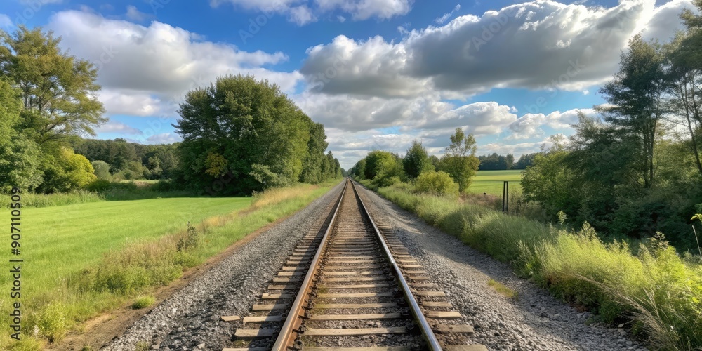 A scenic railway path along the countryside , transportation, railroad ...