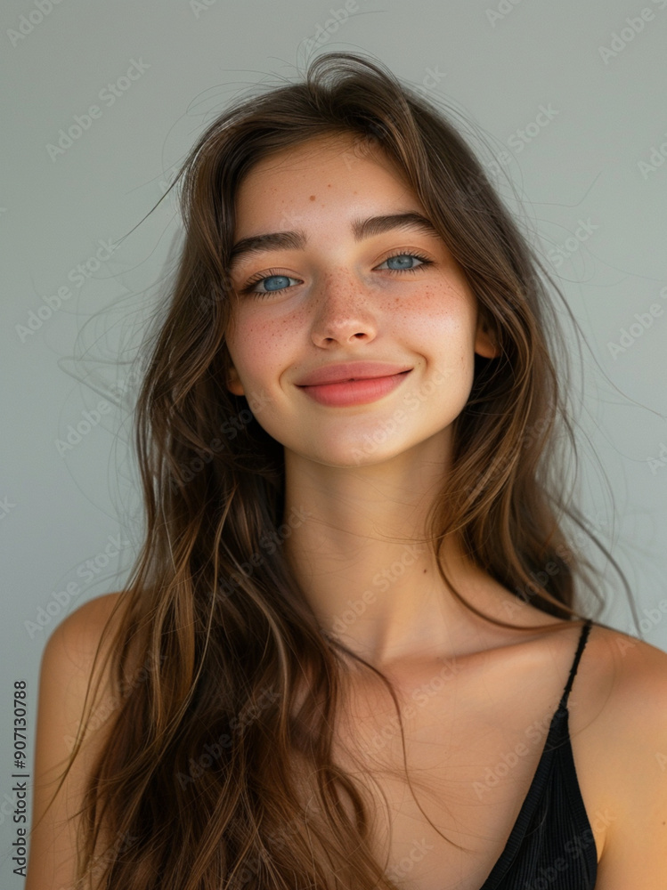 woman, lite smile, front portrait, magic lite, lite eyes, lite gray ...