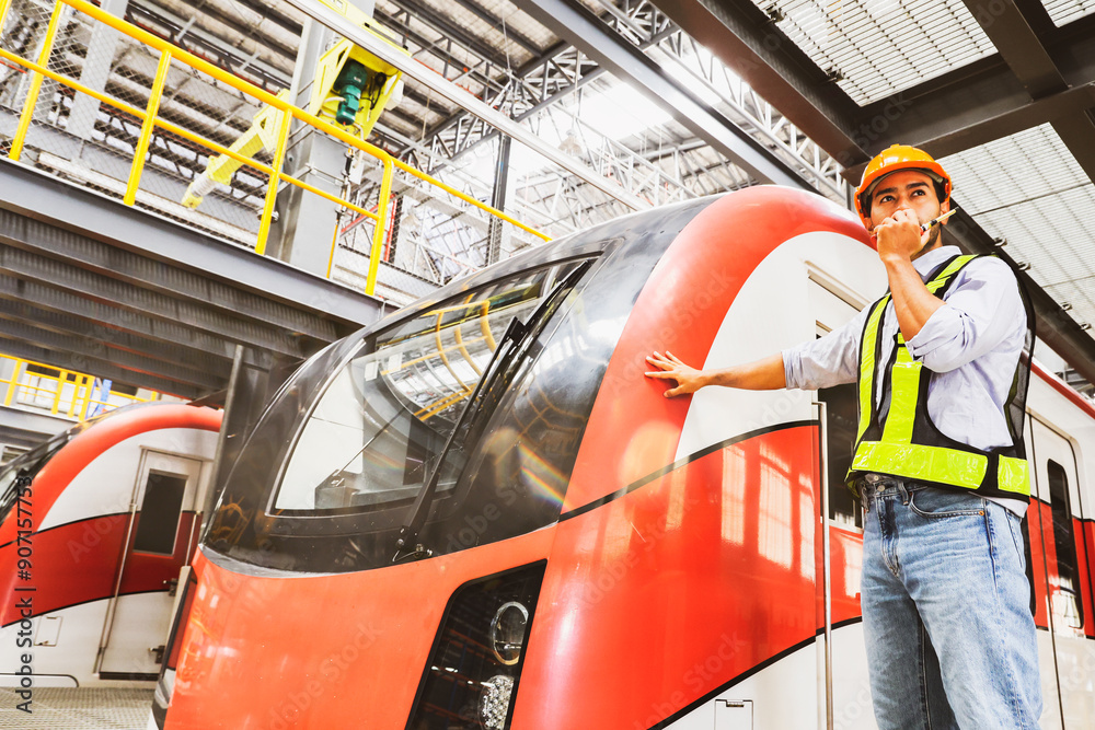 Asian male handsome operator operator engineer standing in front of ...