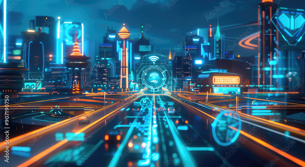 3D illustration of A smart city with advanced technology, cityscape ...