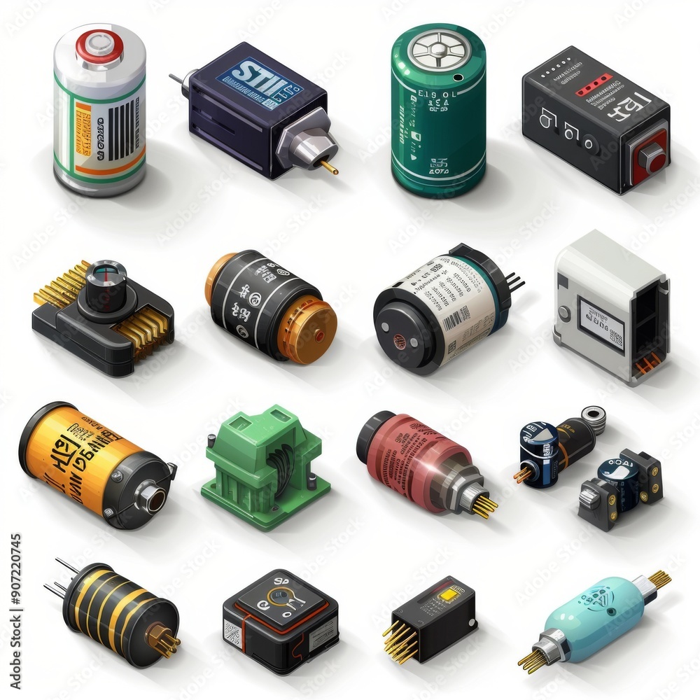 Ilustración de Stock Diverse Capacitor Configurations in Isometric View ...