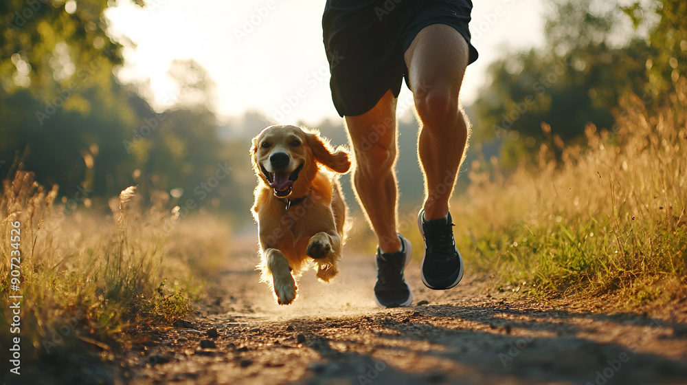hombre corriendo junto con su perro con su mascota al aire libre ...