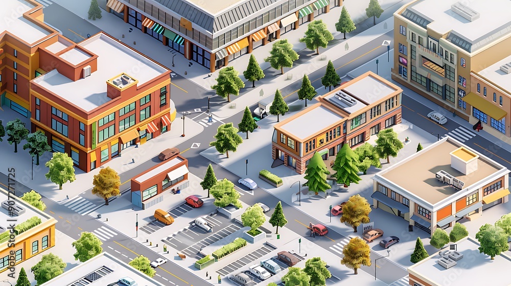Ilustración de Stock Isometric blueprint of a commercial district with ...