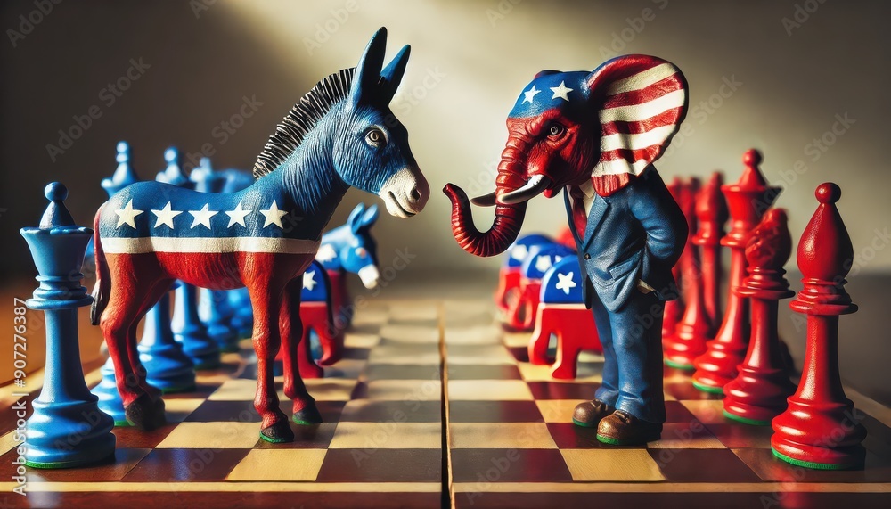 Political Chessboard Showdown: Iconic Donkey and Elephant Chess Pieces ...