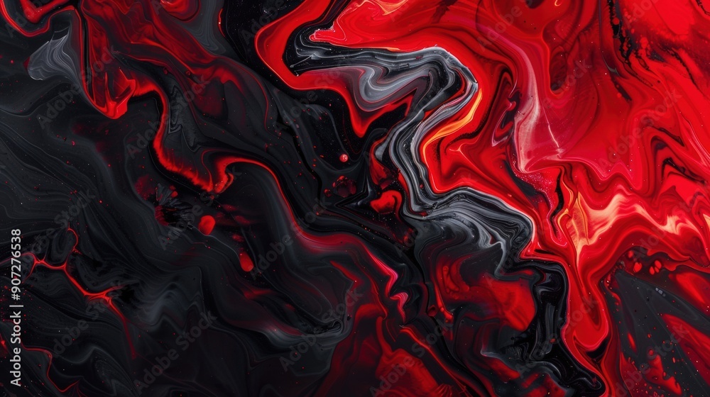 Dynamic abstract painting where deep black forms the backdrop for a ...