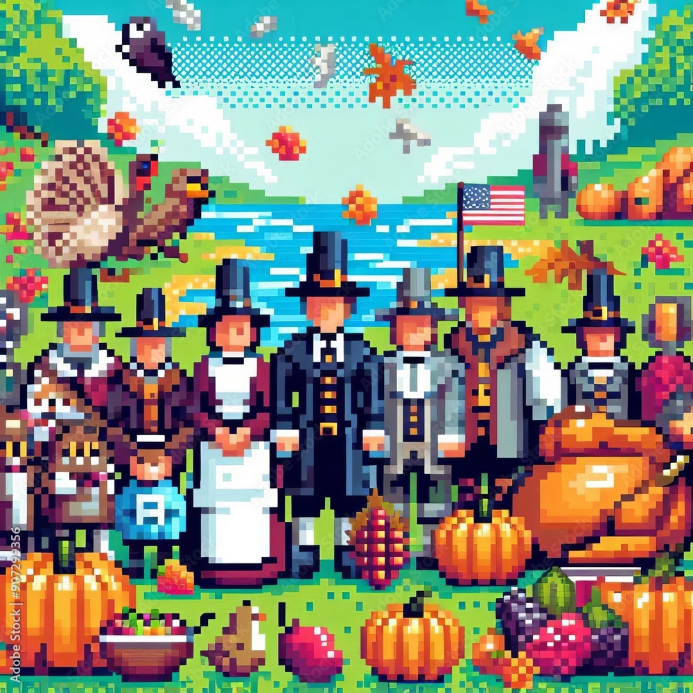21 11 Digital Pixel Art Thanksgiving scenes recreated using pixe Stock ...