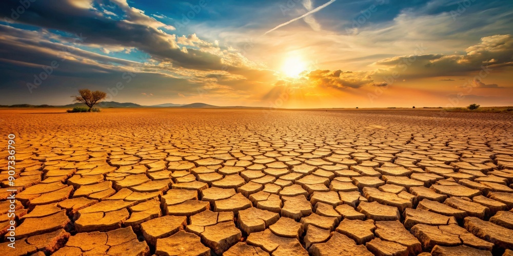 Dry and cracked earth under arid climate conditions, drought ...