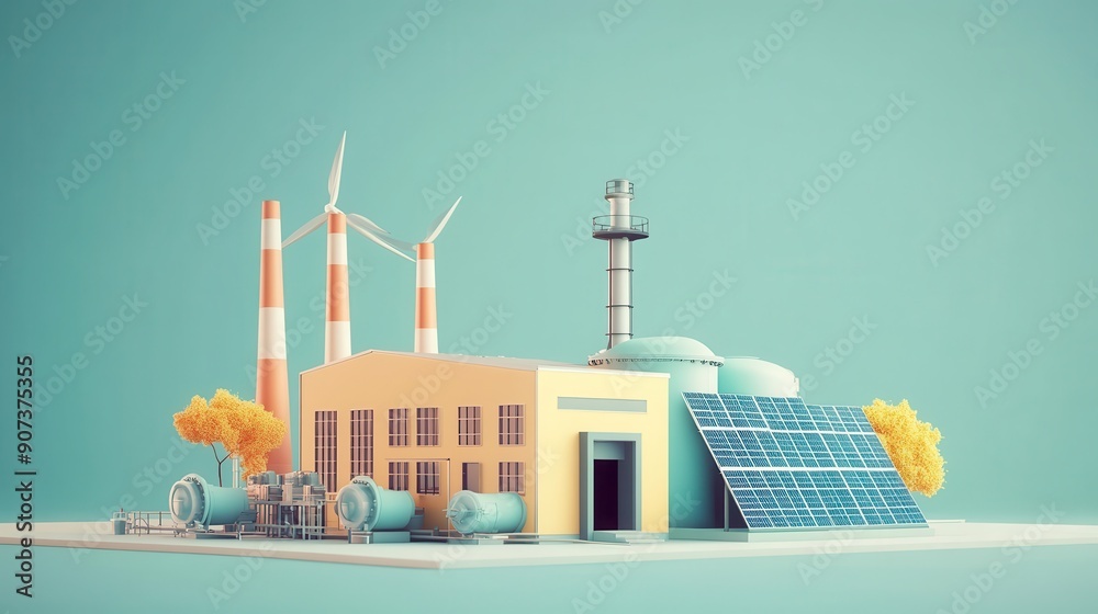 Efficient energy use in industrial settings, flat design, side view ...