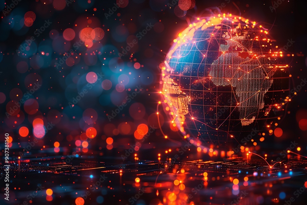 Ilustración de Stock "Side View of a Holographic Globe with Data Exchange Lines and Deep ...