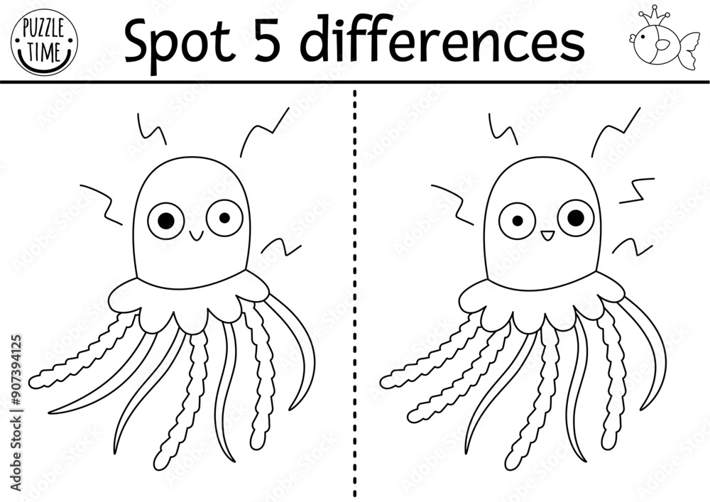 Vector de Stock Find differences game for children. Mermaid black and ...