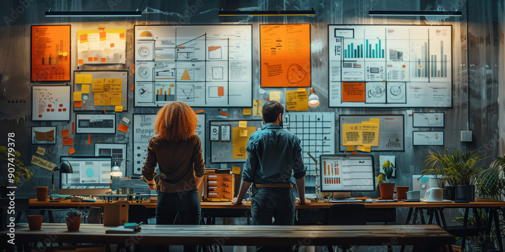 A tech startup's office with a team preparing a new product with ...