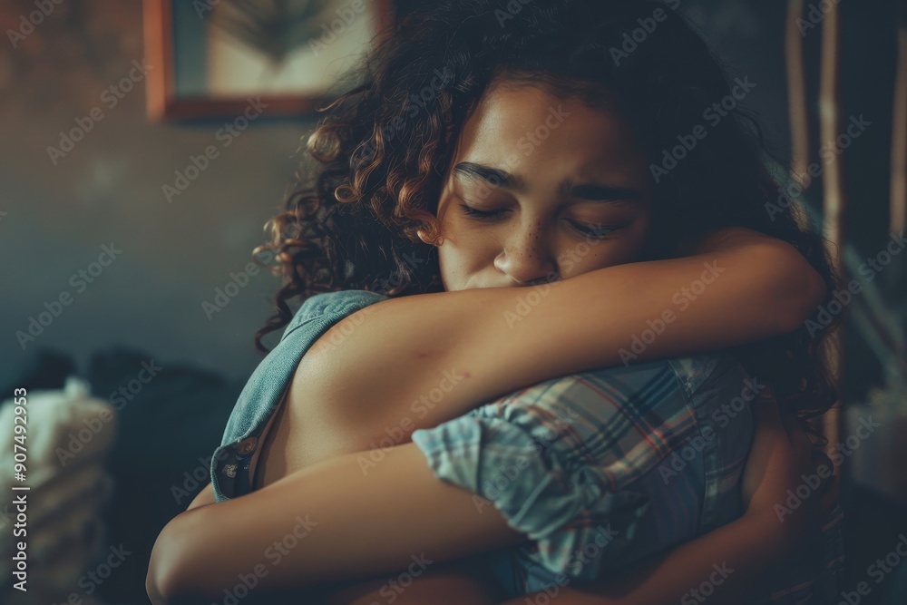 Mother hugging and comforting crying teen daughter, showing love ...