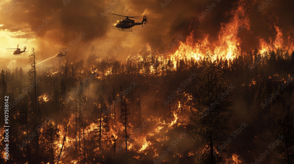 Stock-Illustration „Tragic forest fire ravages nature, destroying ...