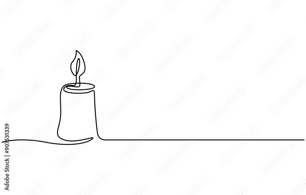 Continuous single one-line art drawing of candle and minimalist outline ...