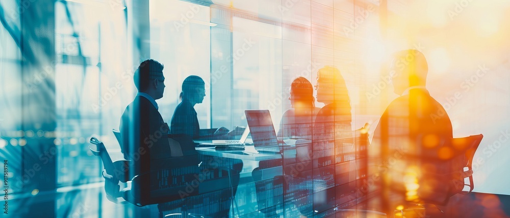 Collaborative team of business professionals working together in modern ...