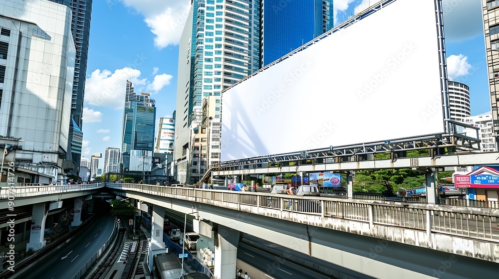 Mockup of a vertical billboard at the BTS sky train bridge showcasing a ...