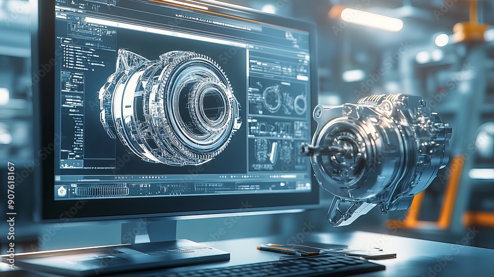 An engineering designer uses 3D CAD software to design an industrial ...