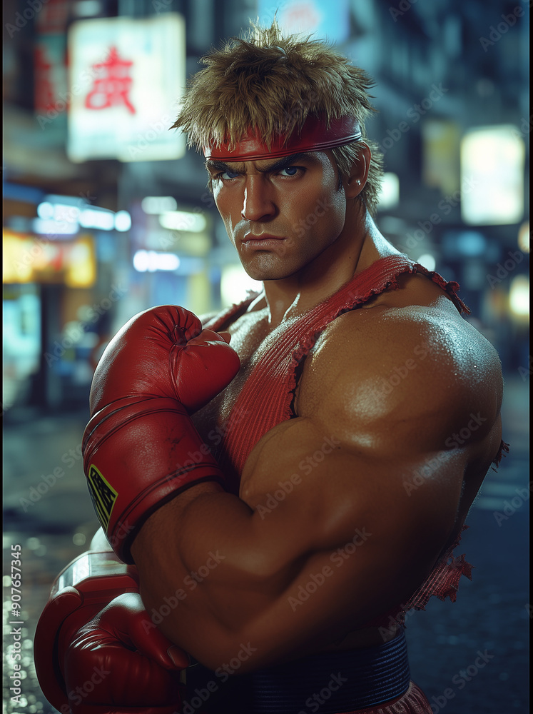 Illustration of street fighter in a combat-ready pose. Iconic figures ...