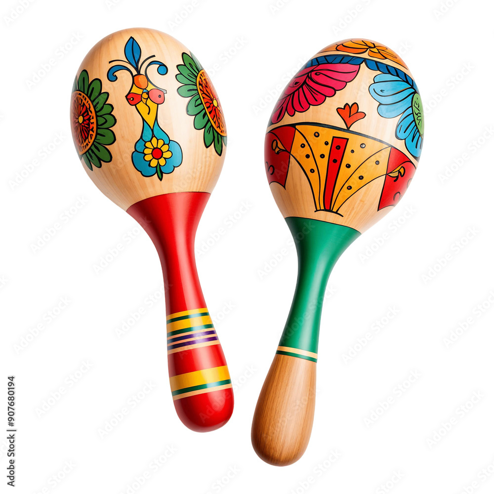 Wooden Maracas with Colorful Designs Isolated on Transparent Background ...