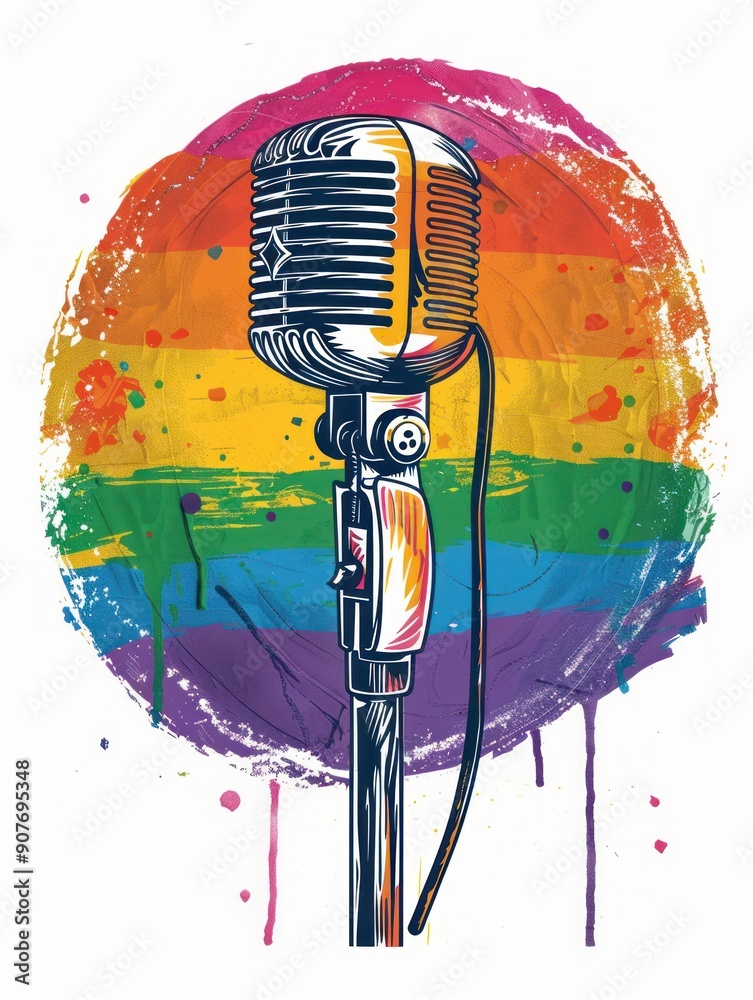 Vintage microphone on rainbow background. Stock Illustration | Adobe Stock