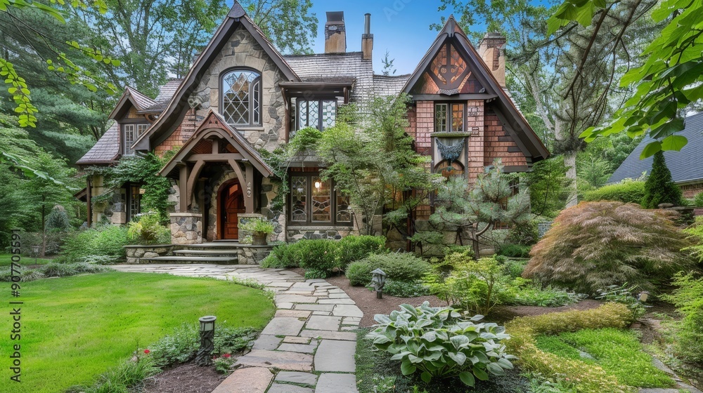 Imagine a Tudor-style house with exposed wooden beams, leaded glass ...