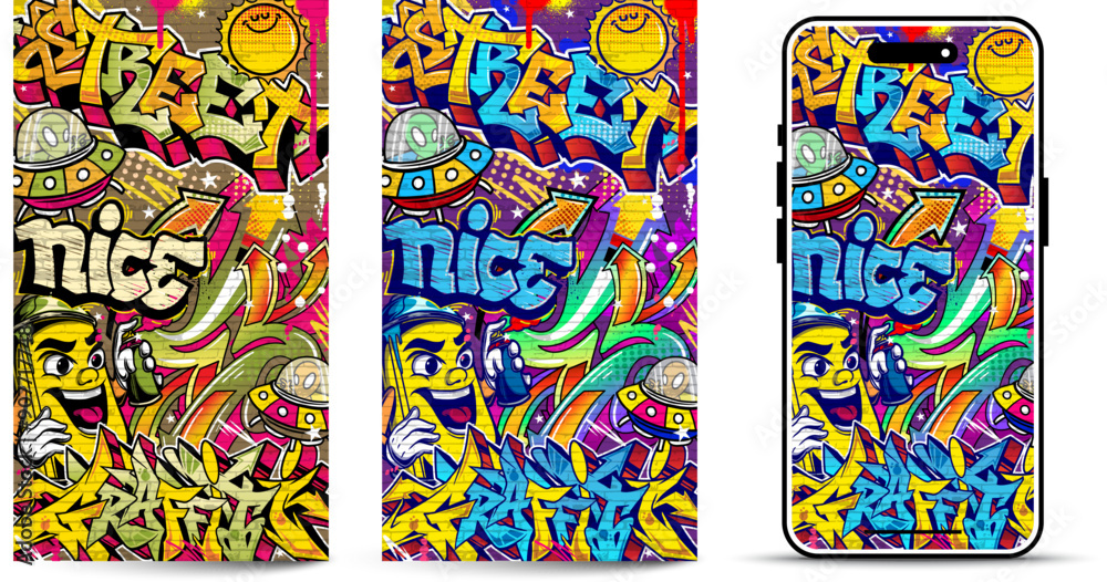 Graffiti wallpaper vector illustration. Vibrant and colorful street art ...