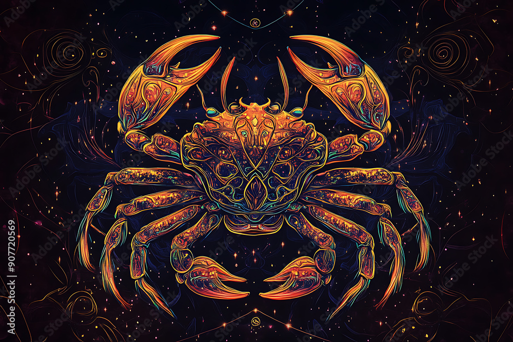 Cancer zodiac sign with intricate details and vibrant colors ...