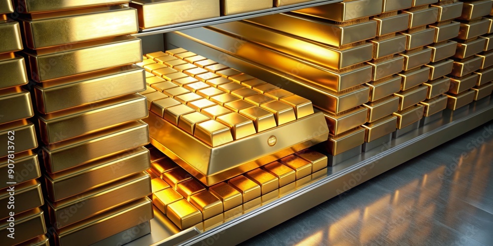 Gold bars stacked in a safe deposit box , wealth, investment, gold bullion, precious metal ...