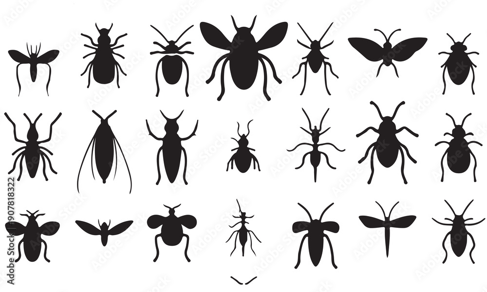 insect logo design black simple line art on white background Stock ...